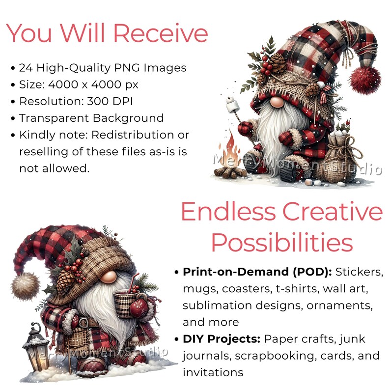 Watercolor Christmas Gnome Clipart: Holiday PNG Graphics (digital ...