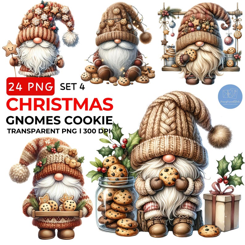 Watercolor Gingerbread Gnome Clipart PNG Bundle: Christmas Holiday ...