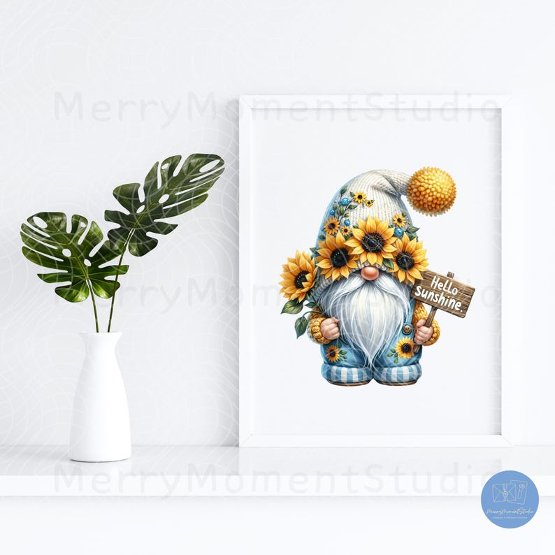 Watercolor Sunflower Gnome Clipart Bundle (PNG) - Etsy