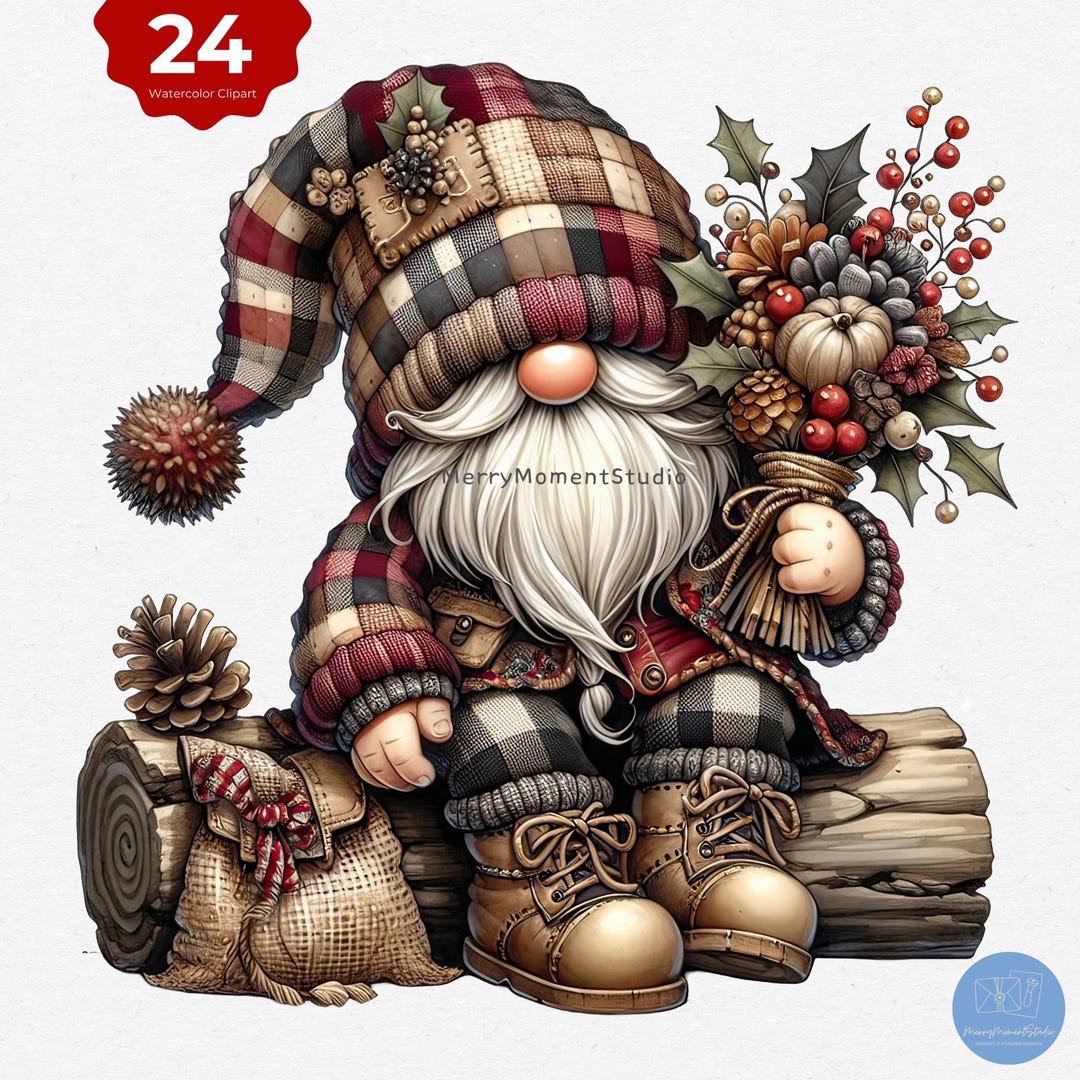 Watercolor Christmas Gnomes Clipart: Festive Holiday PNG Graphics ...