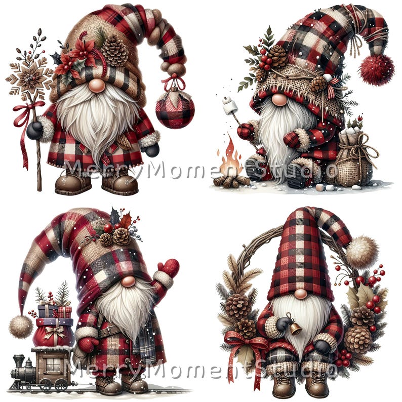 Watercolor Christmas Gnome Clipart: Holiday PNG Graphics (digital ...