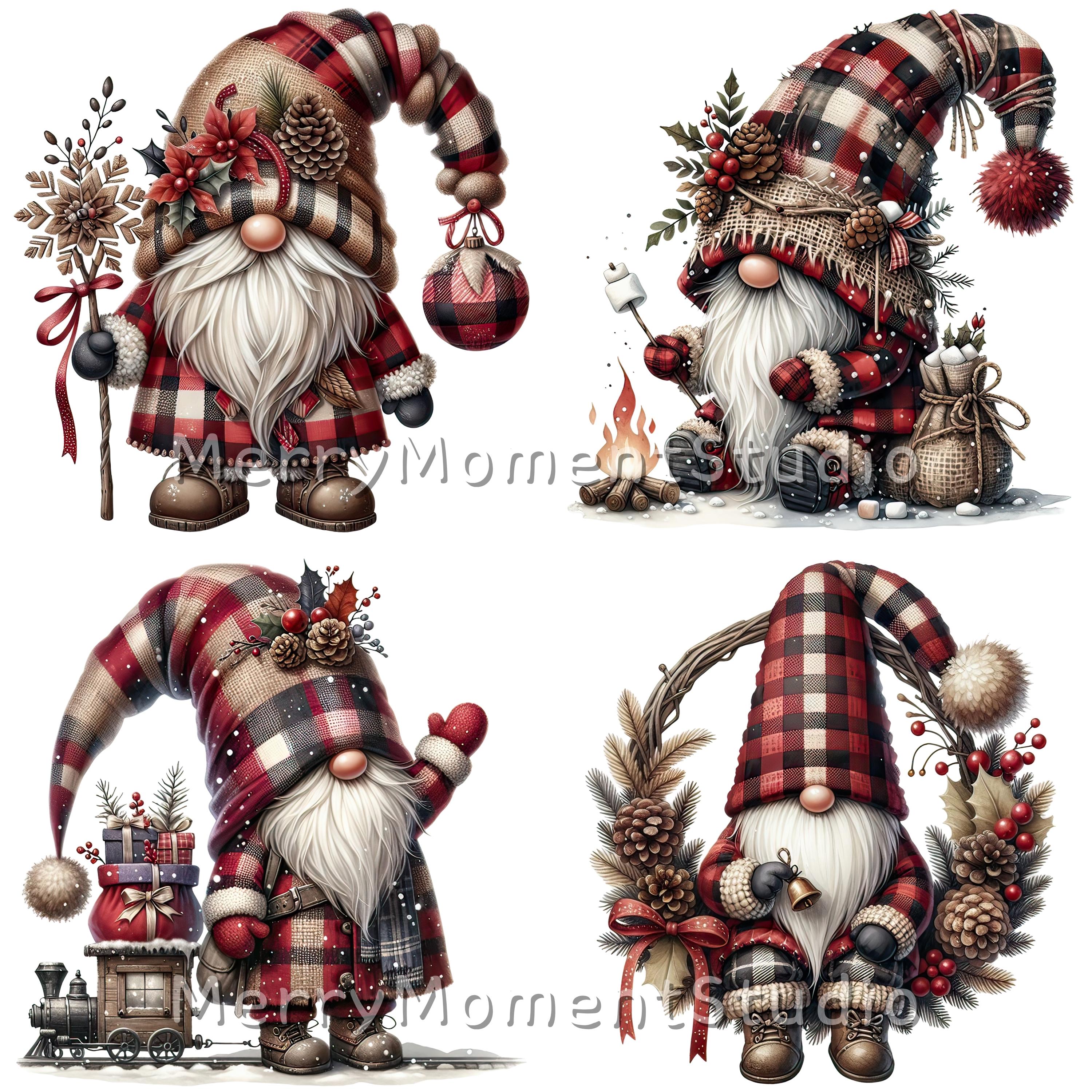 Watercolor Christmas Gnome Clipart: Holiday PNG Graphics (digital ...