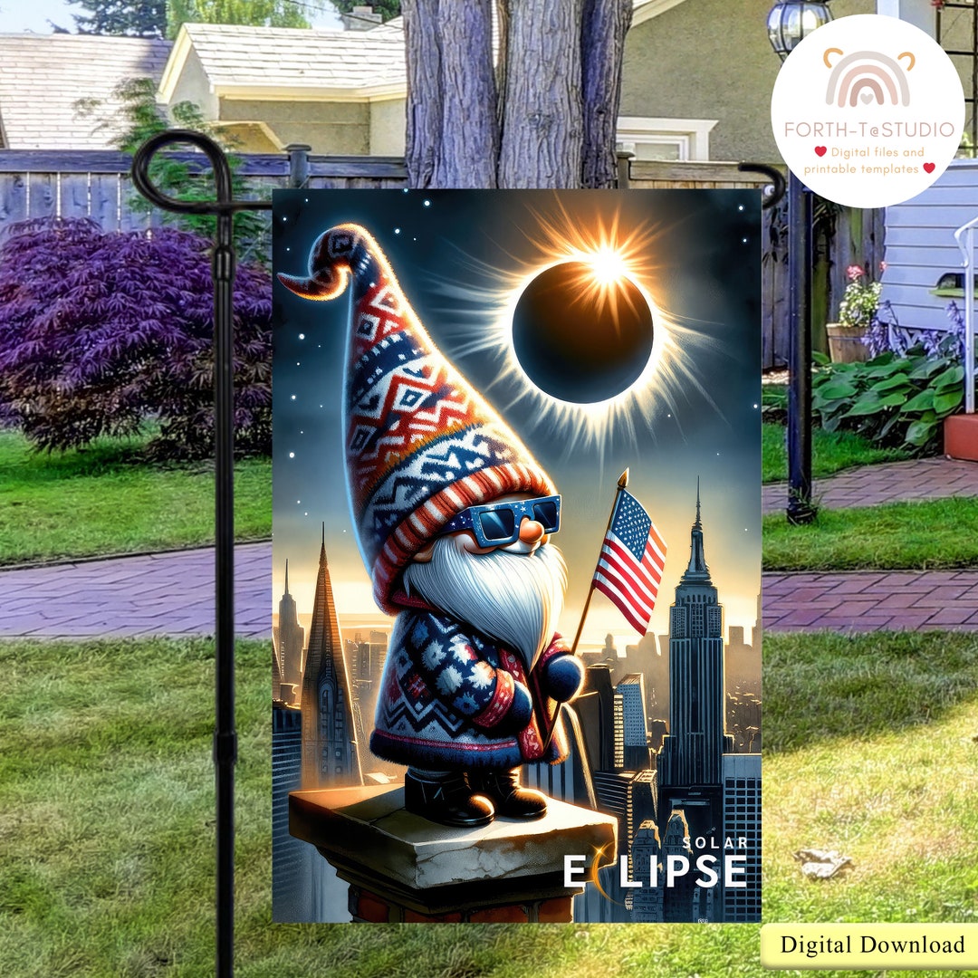 2024 Solar Eclipse, Total Solar Eclipse 2024 Gnome Garden Flag, Outdoor ...