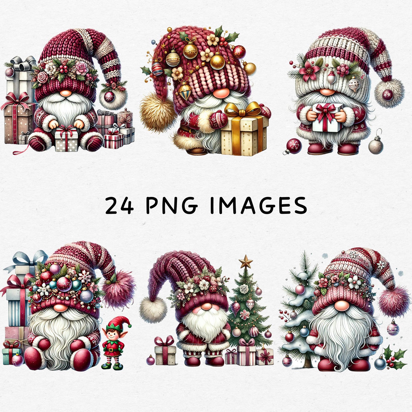 Watercolor Christmas Gnome Clipart, Festive PNG Collection (digital ...