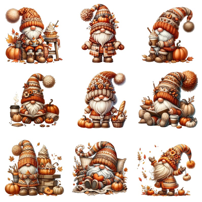 Fall Gnome Clipart Bundle: Watercolor Autumn Gnomes (PNG) (commercial ...