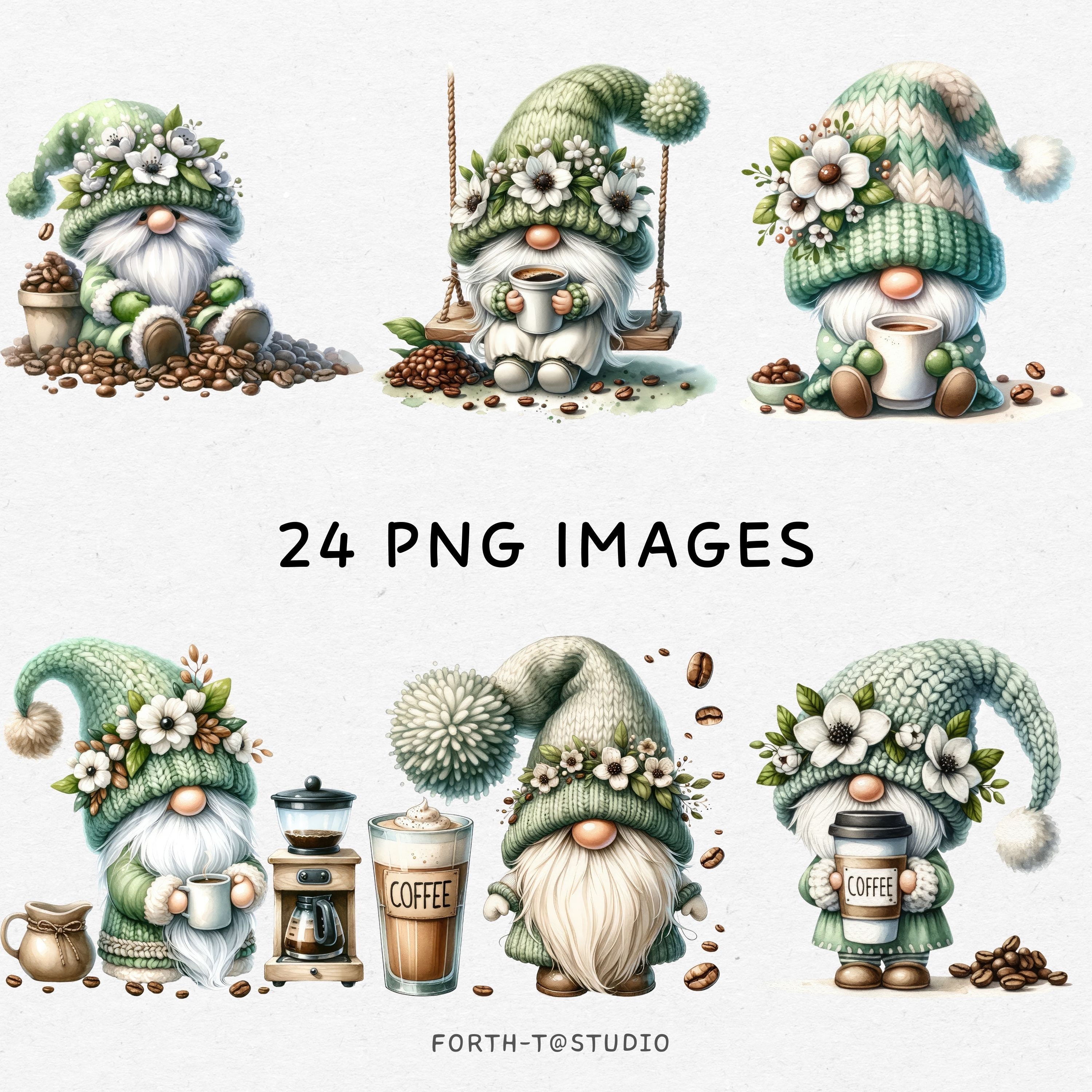 Watercolor Coffee Lover Gnomes, Coffee Beans Gnome, Cute Gnomes Clipart ...