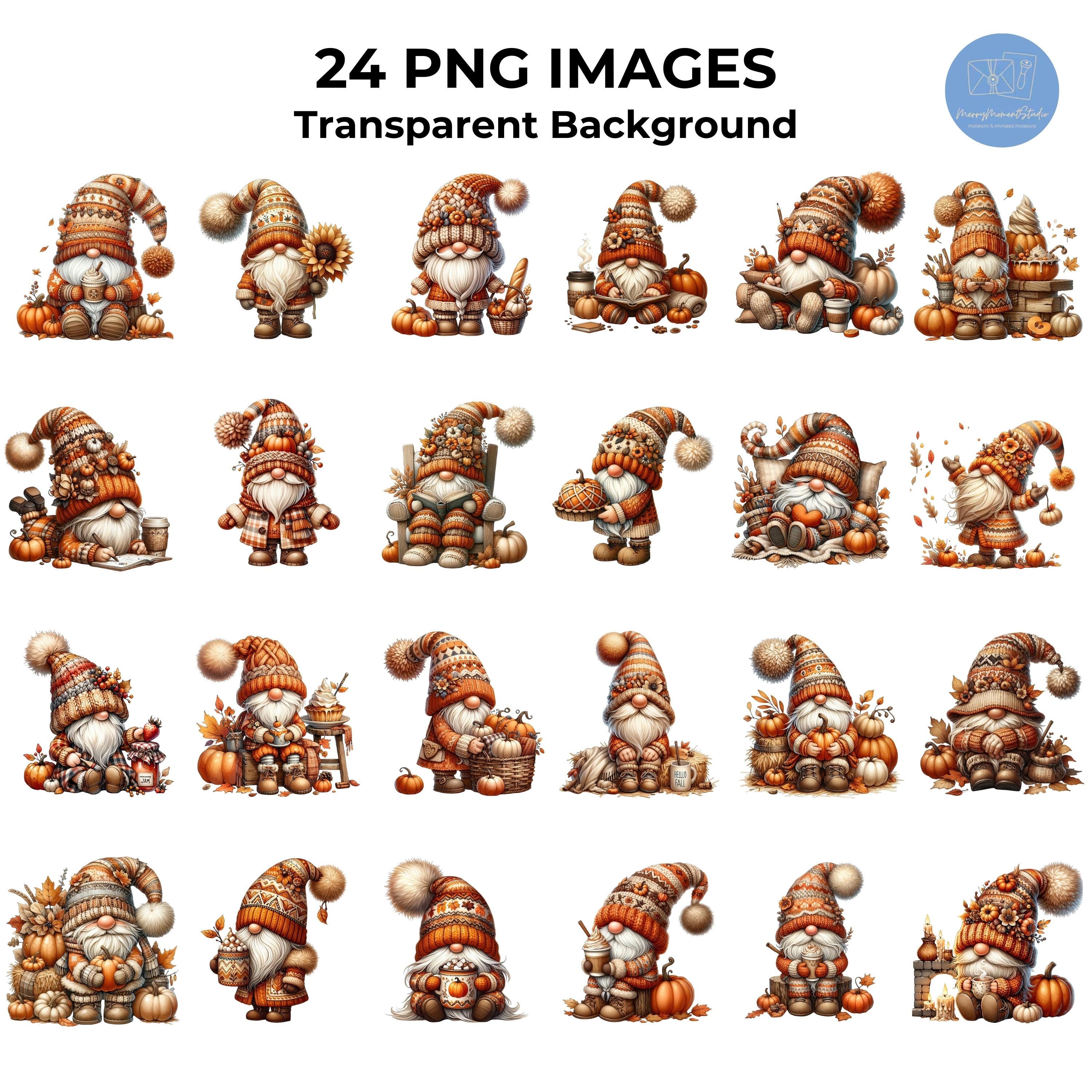 Fall Gnome Clipart Bundle: Watercolor Autumn Gnomes (PNG) (commercial ...