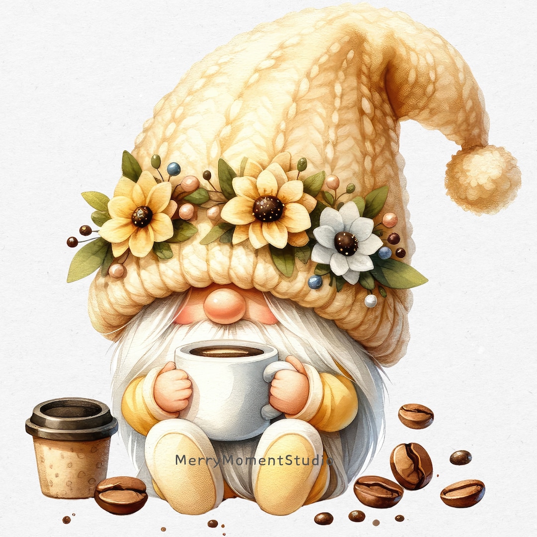 Watercolor Coffee Lover Gnomes, Cute Gnomes Clipart, Coffee Gnomes Png ...