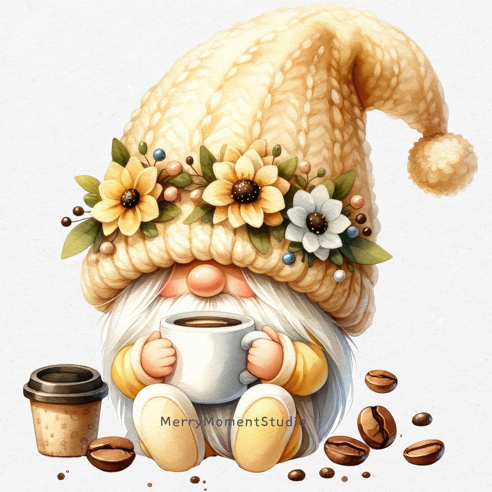 Watercolor Coffee Lover Gnomes, Cute Gnomes Clipart, Coffee Gnomes Png ...