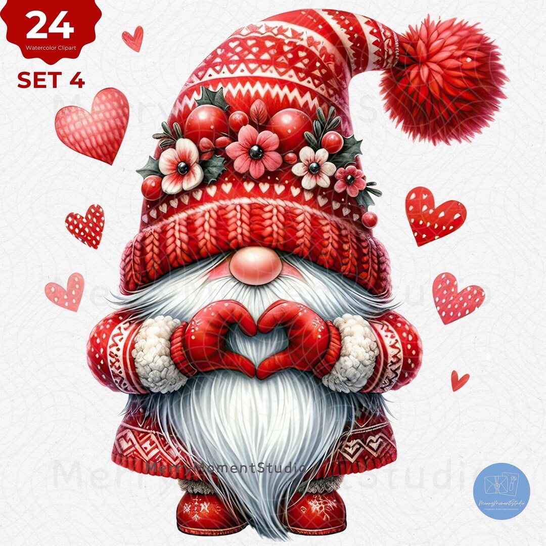 Watercolor Valentines Gnome Clipart: Red Gnomes PNG (digital Download ...