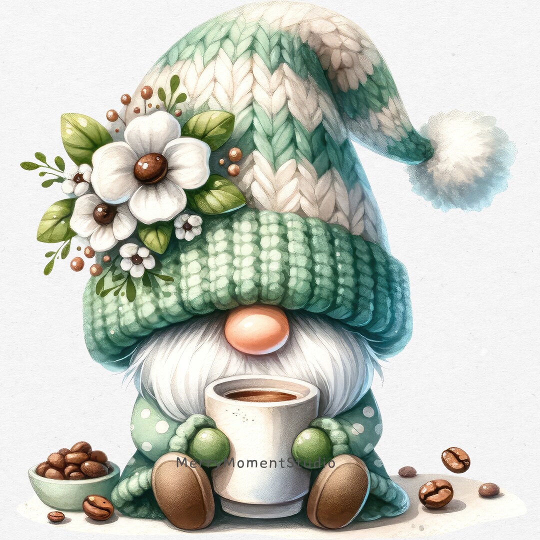 Watercolor Coffee Lover Gnomes, Coffee Beans Gnome, Cute Gnomes Clipart ...