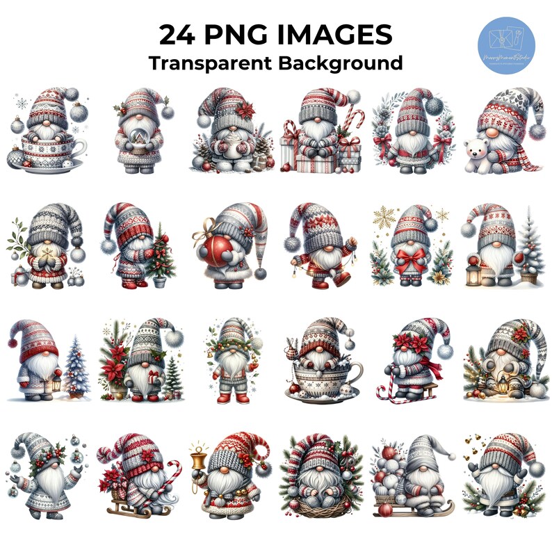Watercolor Christmas Gnomes Clipart: Festive Holiday PNG Graphics ...