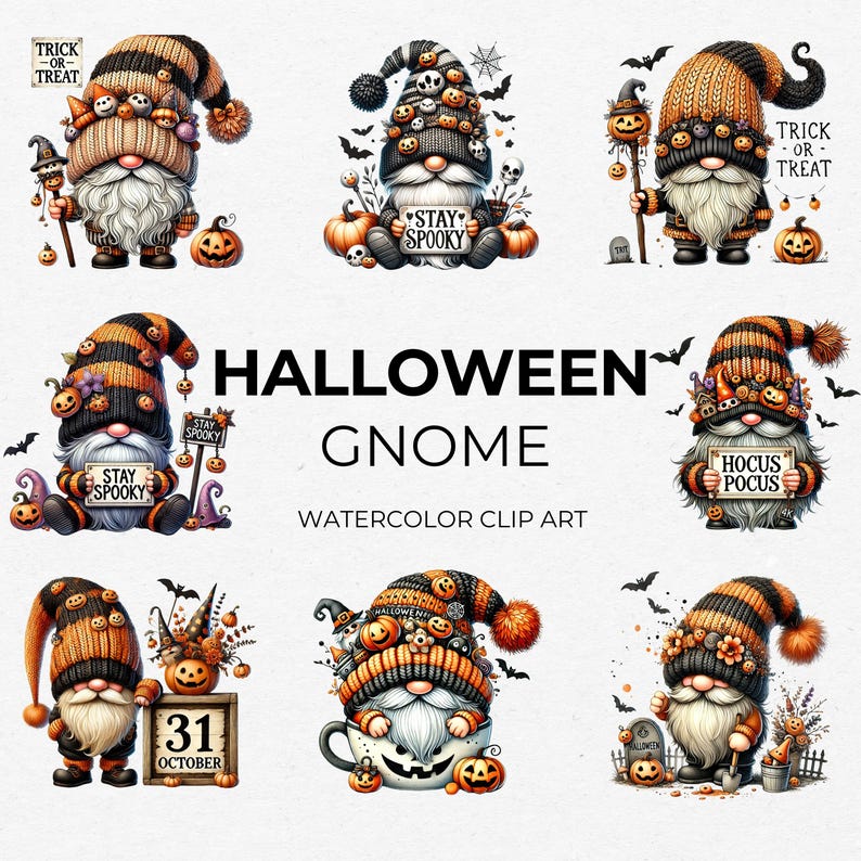 Halloween Gnome Clipart: Pumpkin Gnomes, Crafts Printable (PNG) - Etsy