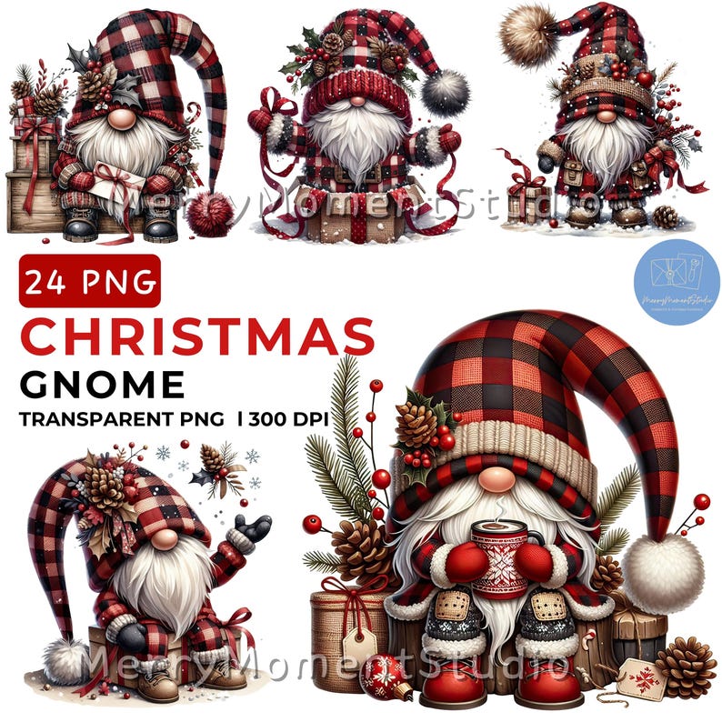 Watercolor Christmas Gnome Clipart: Holiday PNG Graphics (digital ...