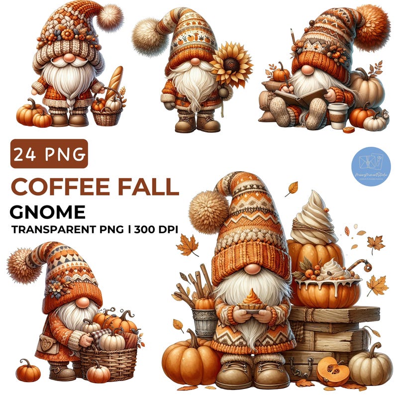 Fall Gnome Clipart Bundle: Watercolor Autumn Gnomes (PNG) (commercial ...