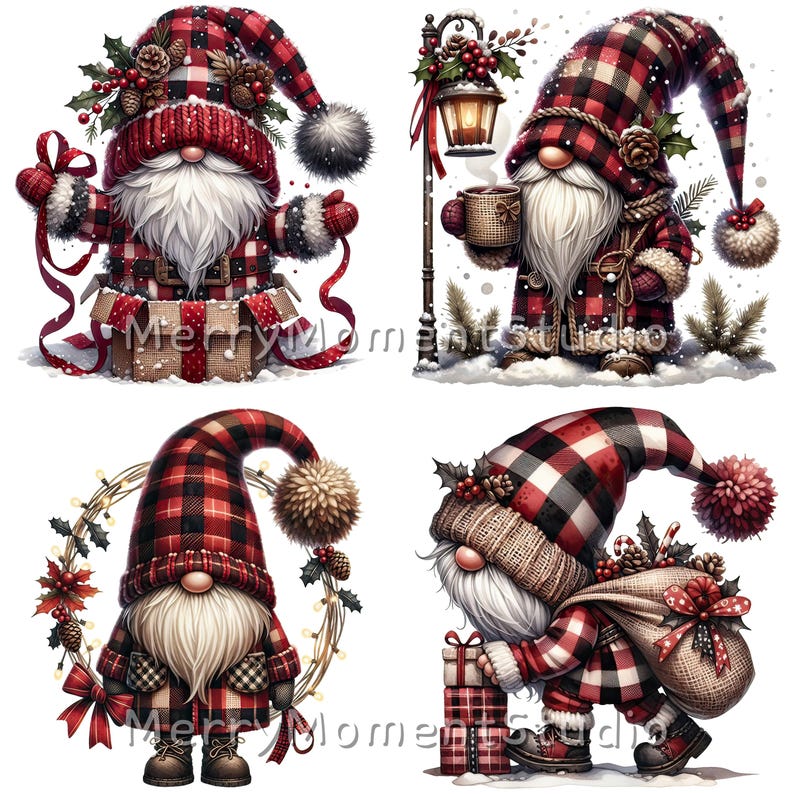 Watercolor Christmas Gnome Clipart: Holiday PNG Graphics (digital ...