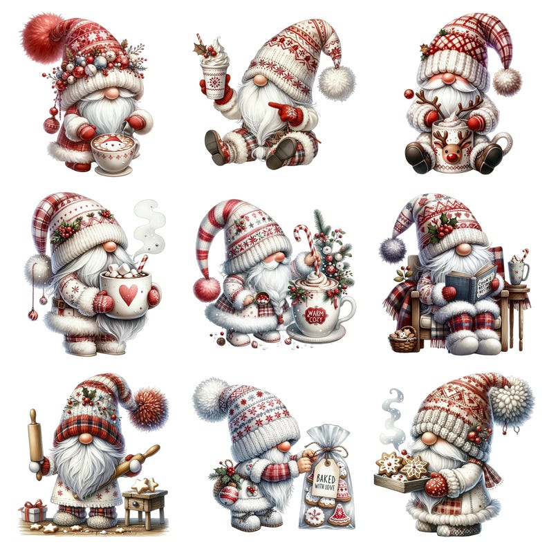 Watercolor Christmas Gnomes Clipart: Festive Holiday PNG Graphics ...