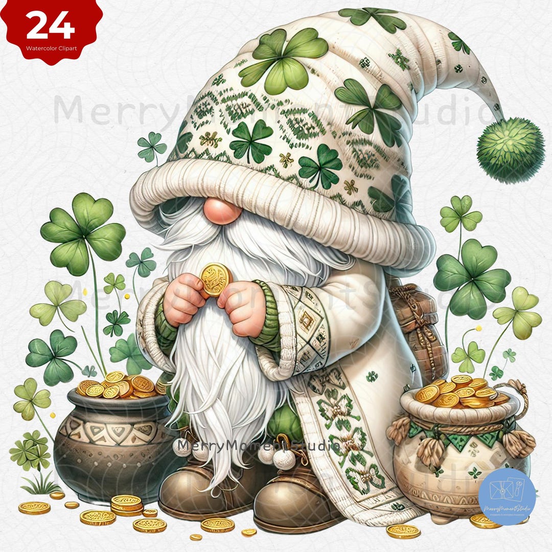 St. Patrick's Day Gnome Clipart, Watercolor Saint Patricks Gnomes ...