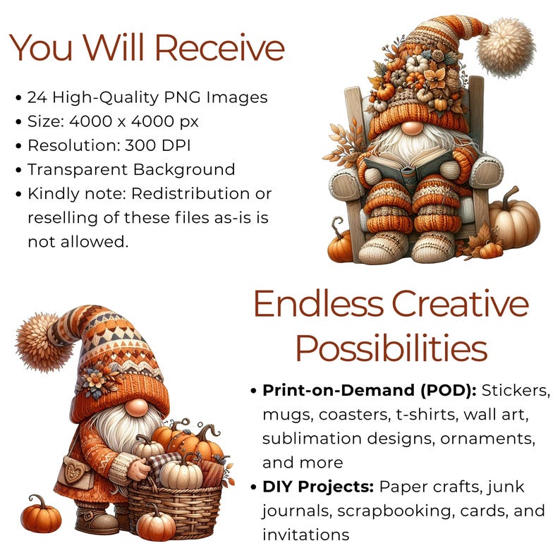 Fall Gnome Clipart Bundle: Watercolor Autumn Gnomes (PNG) (commercial ...