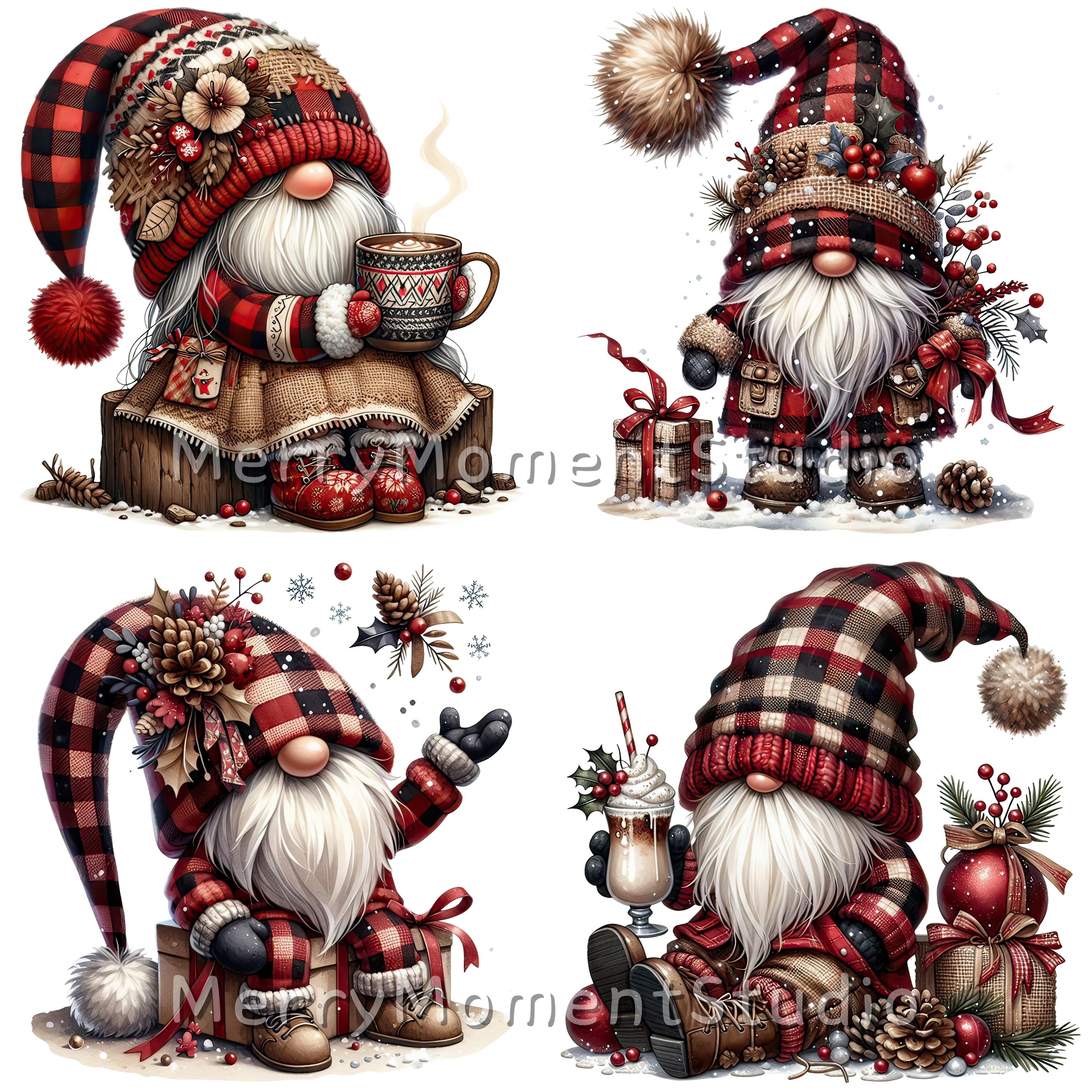 Watercolor Christmas Gnome Clipart: Holiday PNG Graphics (digital ...