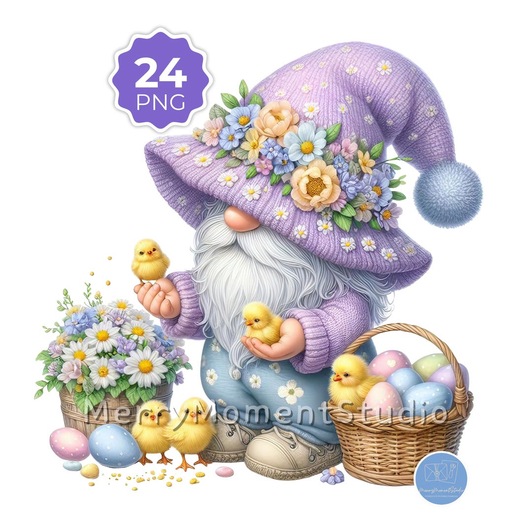 Watercolor Easter Gnome Clipart Bundle, Spring Garden PNG Graphics ...