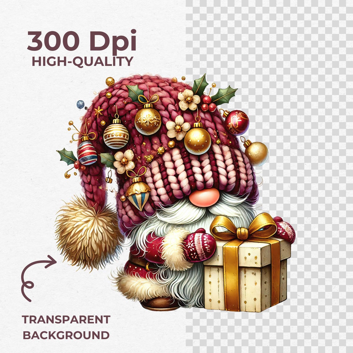 Watercolor Christmas Gnome Clipart, Festive PNG Collection (digital ...
