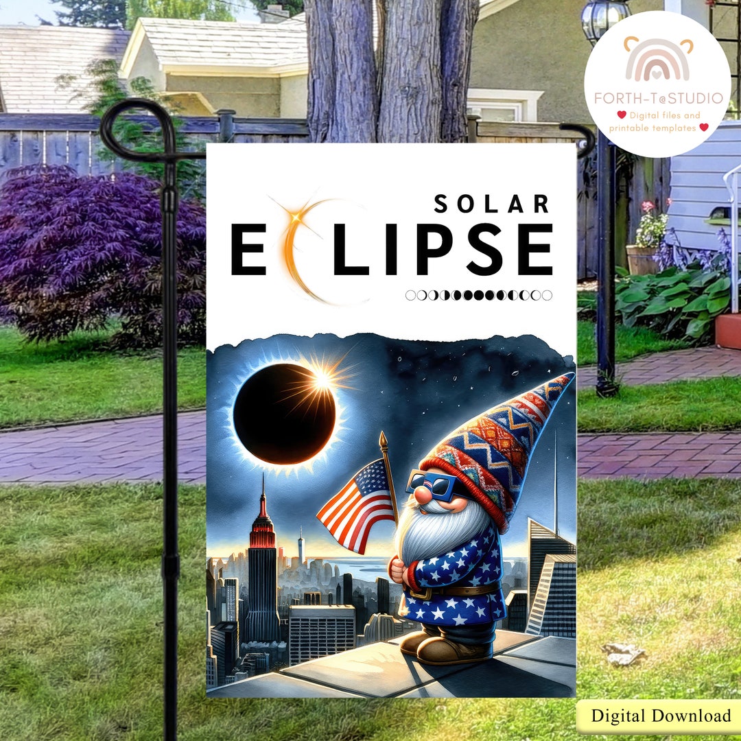 Total Solar Eclipse 2024 Gnome Garden Flag, 2024 Solar Eclipse, Outdoor ...
