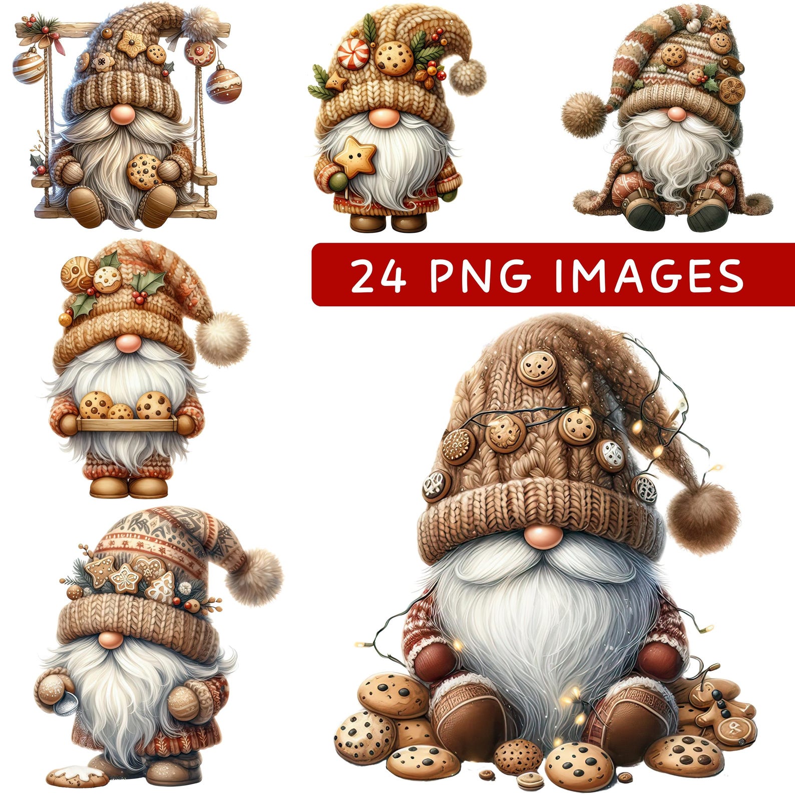 Watercolor Gingerbread Gnome Clipart PNG Bundle: Christmas Holiday ...