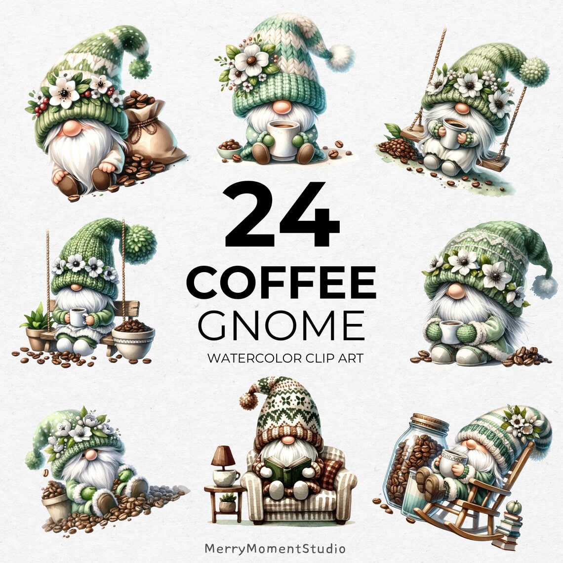 Watercolor Coffee Lover Gnomes, Coffee Beans Gnome, Cute Gnomes Clipart ...