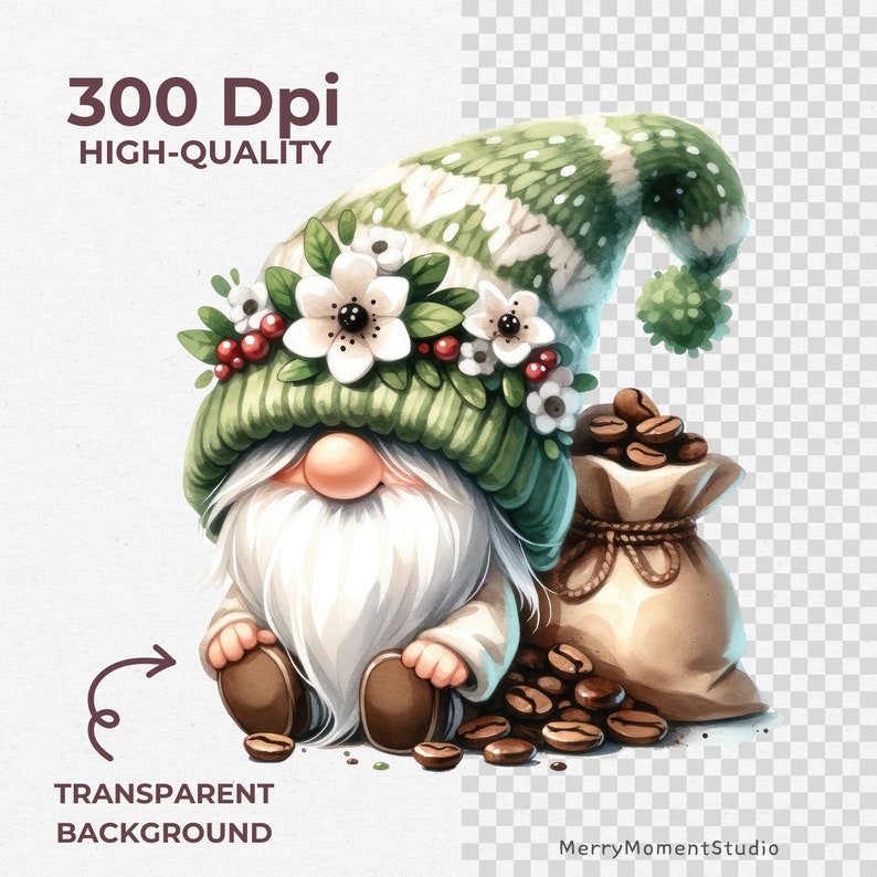 Watercolor Coffee Lover Gnomes, Coffee Beans Gnome, Cute Gnomes Clipart ...