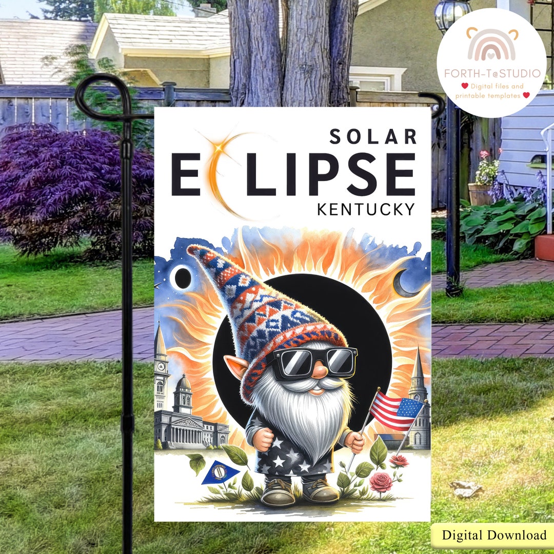 Kentucky Total Solar Eclipse 2024 Gnome Garden Flag, 2024 Solar Eclipse ...