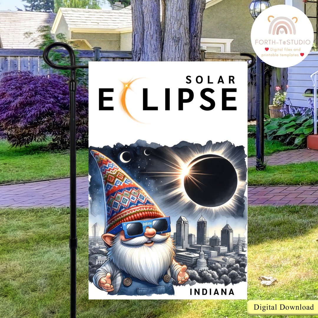 Indiana Total Solar Eclipse 2024 Gnome Garden Flag, 2024 Solar Eclipse ...