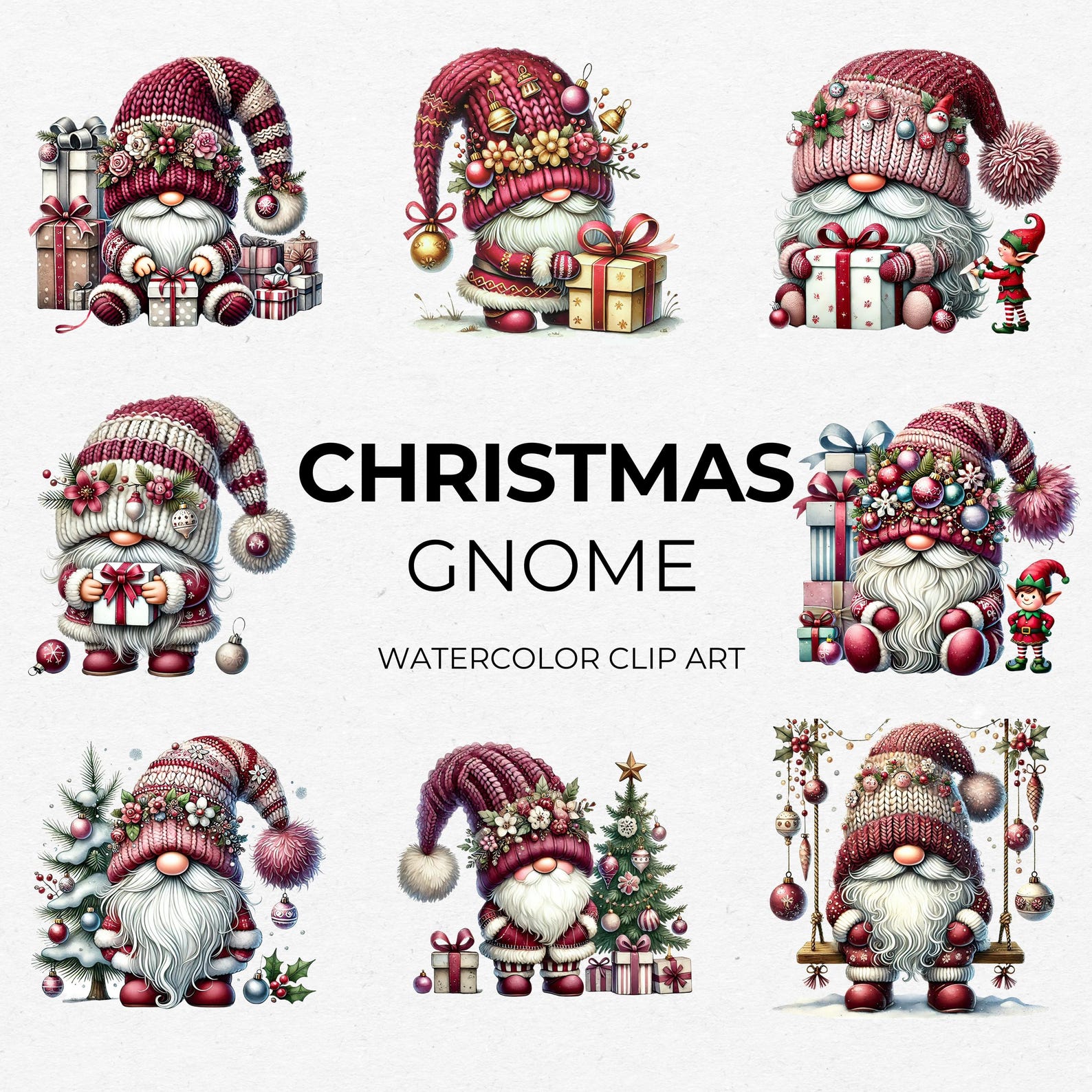 Watercolor Festive Gnomes Collection Clipart, Fantasy Clipart, Winter ...