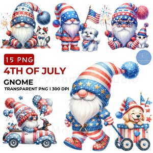 Watercolor 4th of July Gnome Clipart: Patriotic PNG (commercial Use - Etsy