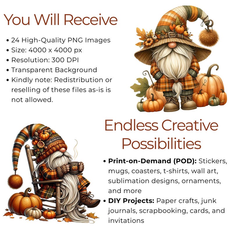Fall Gnome Clipart Bundle: Watercolor Autumn Gnomes (PNG) (commercial ...