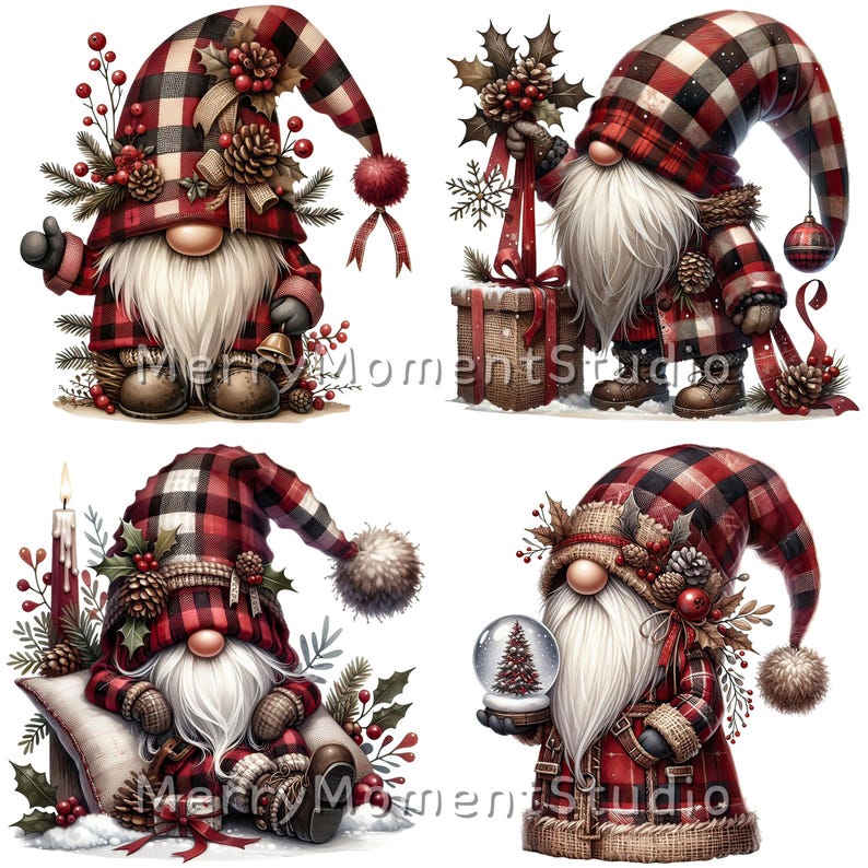 Watercolor Christmas Gnome Clipart: Holiday PNG Graphics (digital ...