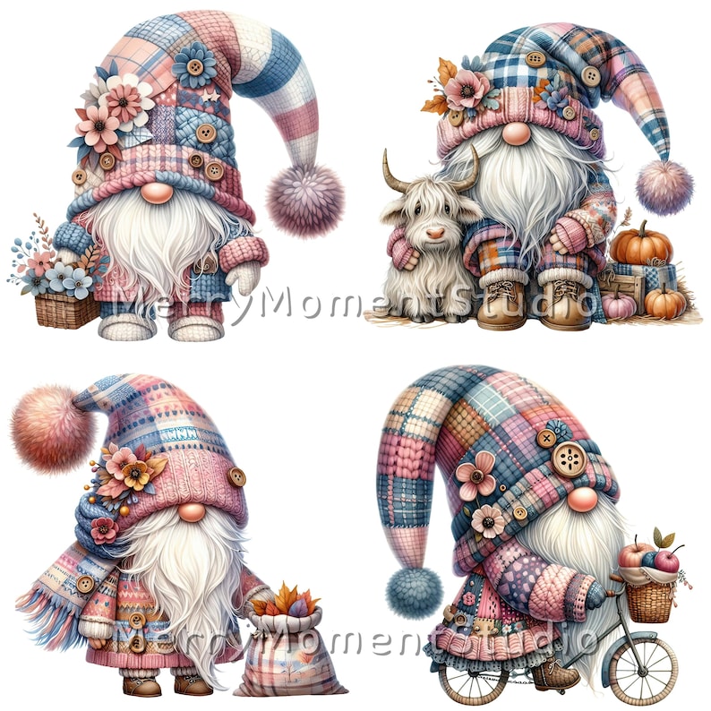 Fall Gnome Clipart Bundle: Watercolor Autumn Gnomes (PNG) (commercial ...