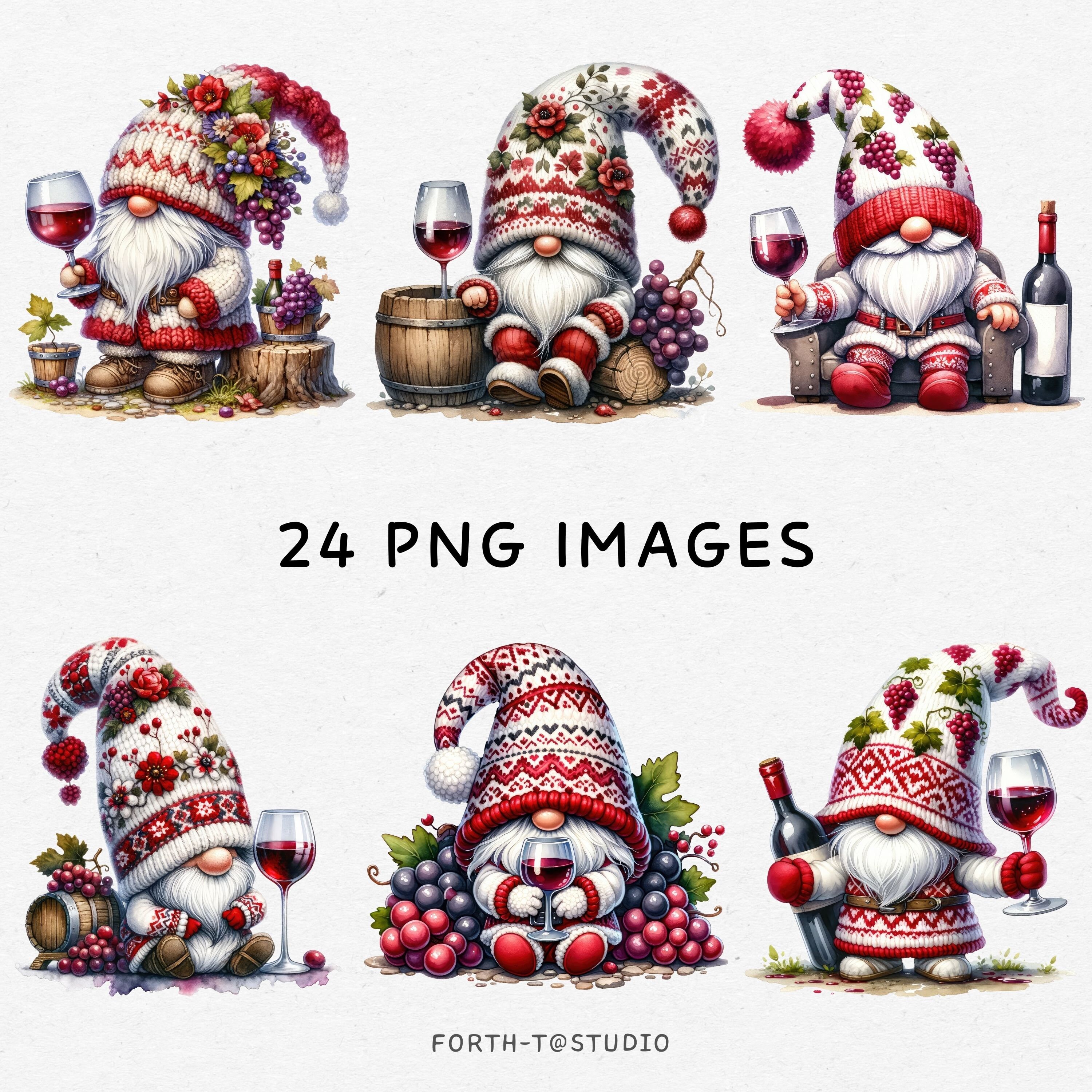 Watercolor Wine Gnome Clipart Bundle, Garden Clipart, Wine Gnome, Wine ...