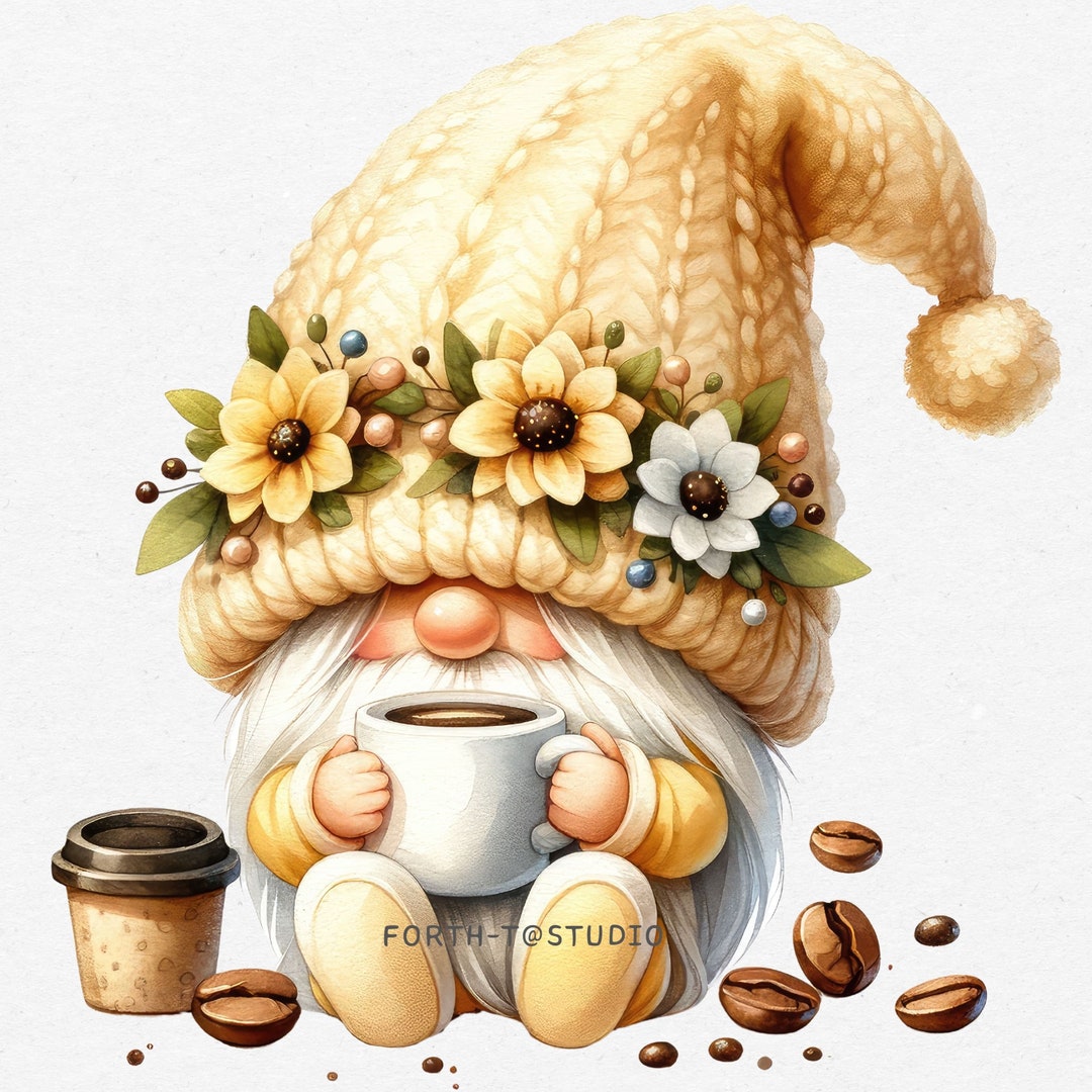 Watercolor Coffee Lover Gnomes, Cute Gnomes Clipart, Coffee Gnomes Png ...