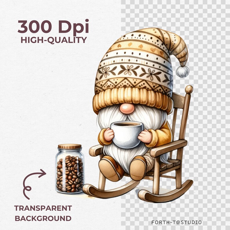 Watercolor Coffee Lover Gnomes, Cute Gnomes Clipart, Coffee Gnomes Png ...