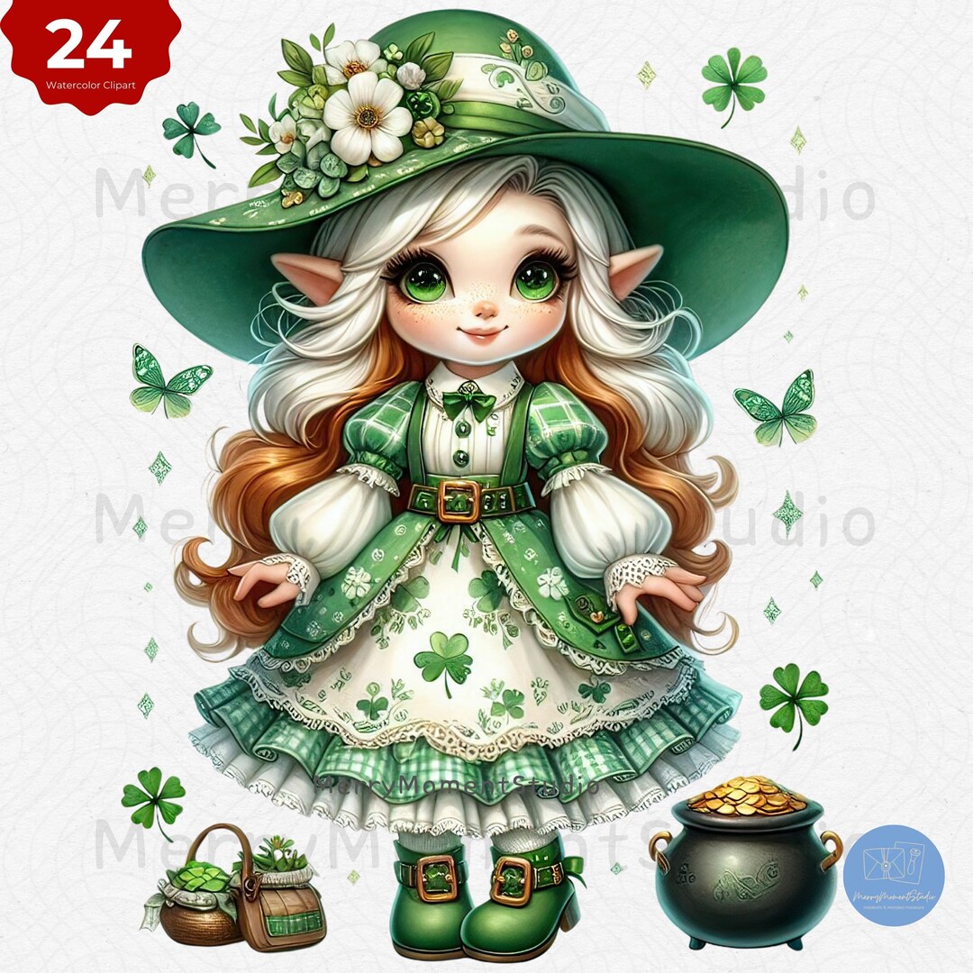 St. Patrick's Day Gnome Clipart, Gnome Irish Shamrock, Watercolor Saint ...