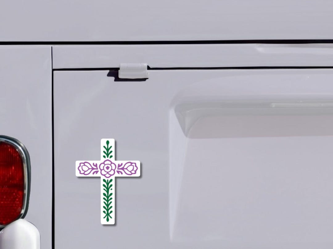 Jesus Cross Flower Decal | Custom Jesus Cross Vinyl Sticker for Car ...