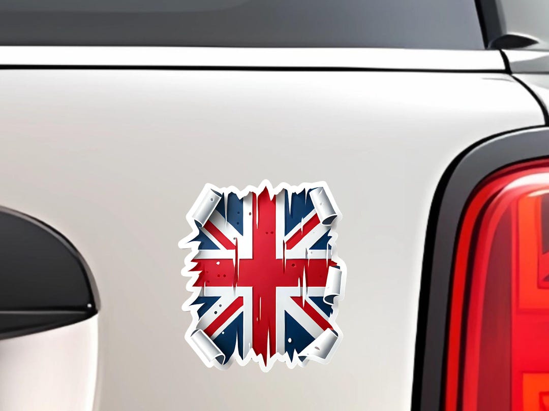Ripped Union Jack Flag Sticker – 3D Torn Metal Effect Decal – British ...