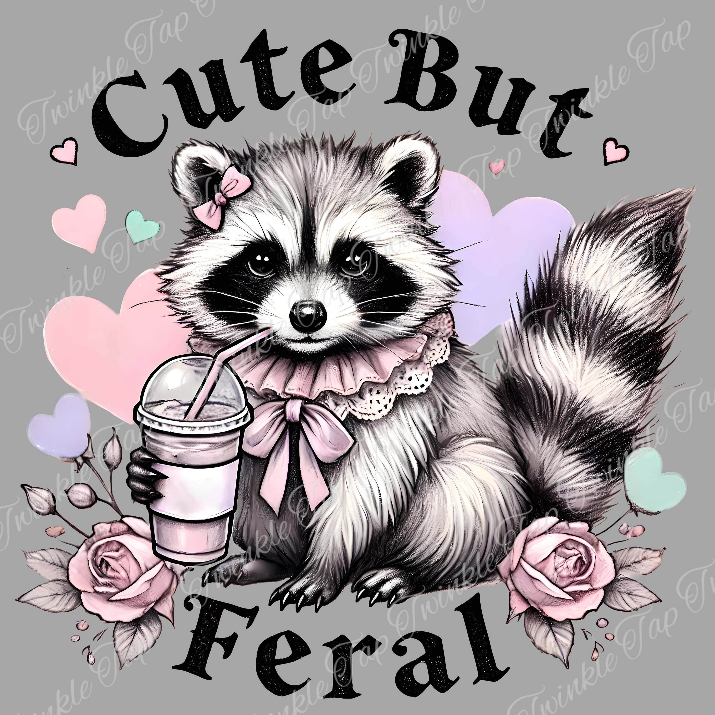 Feral Valentine Coquette Raccoon PNG, Funny Juice Clipart, Snarky ...