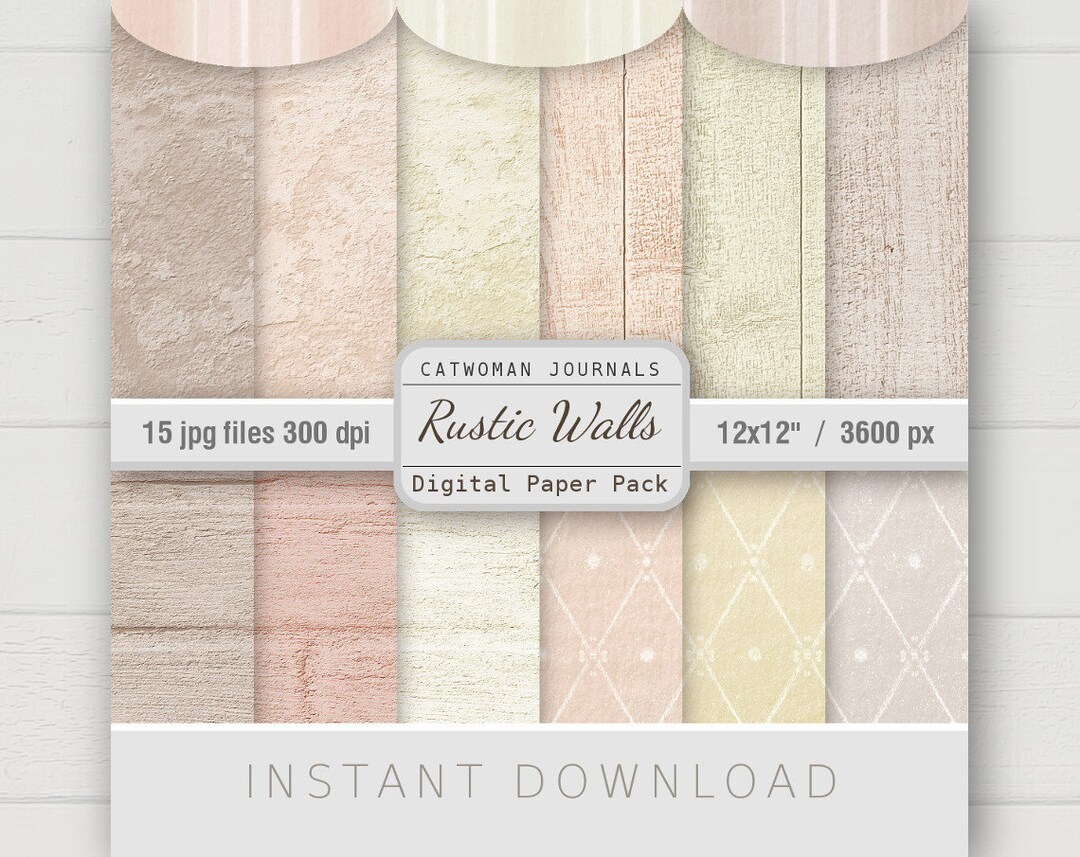 RUSTIC WALLS Digital Scrapbook Paper, Chalky Wall Textures Brickwall ...