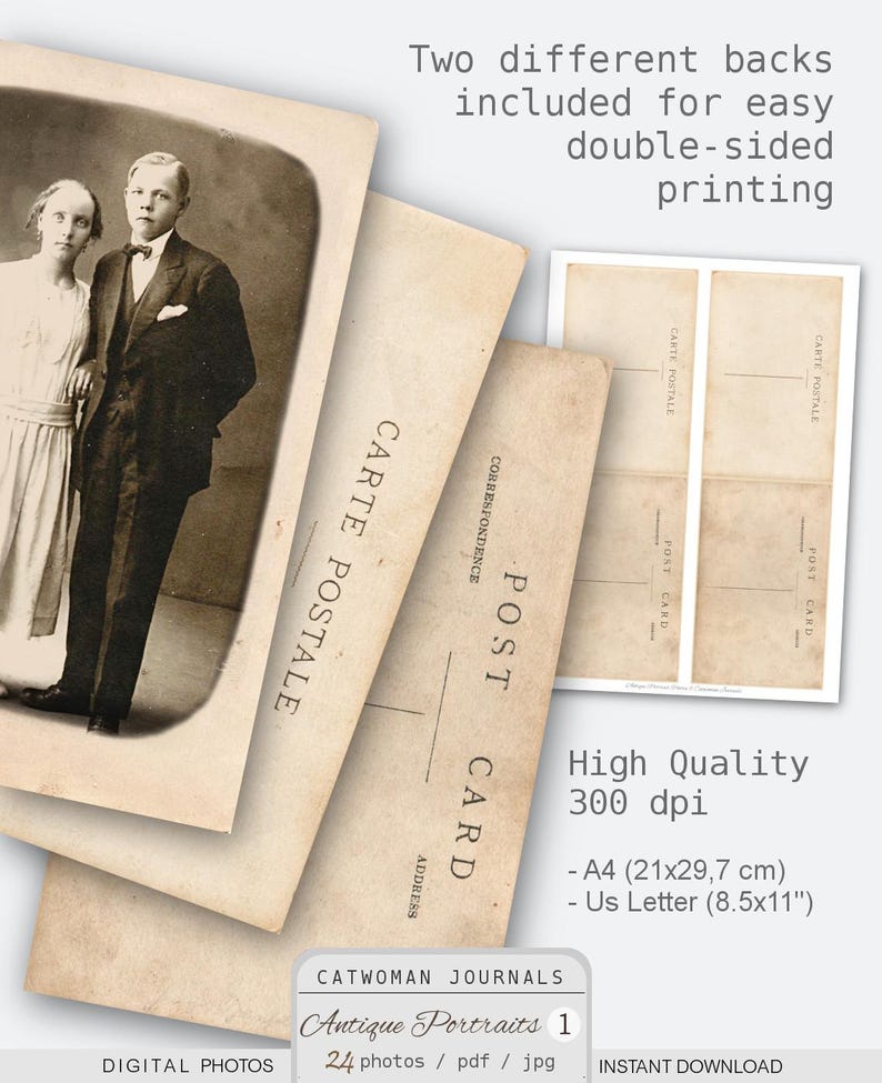Large Antique Portraits Printable Photos People Women Men Children Family Vintage Postcard Junk ...