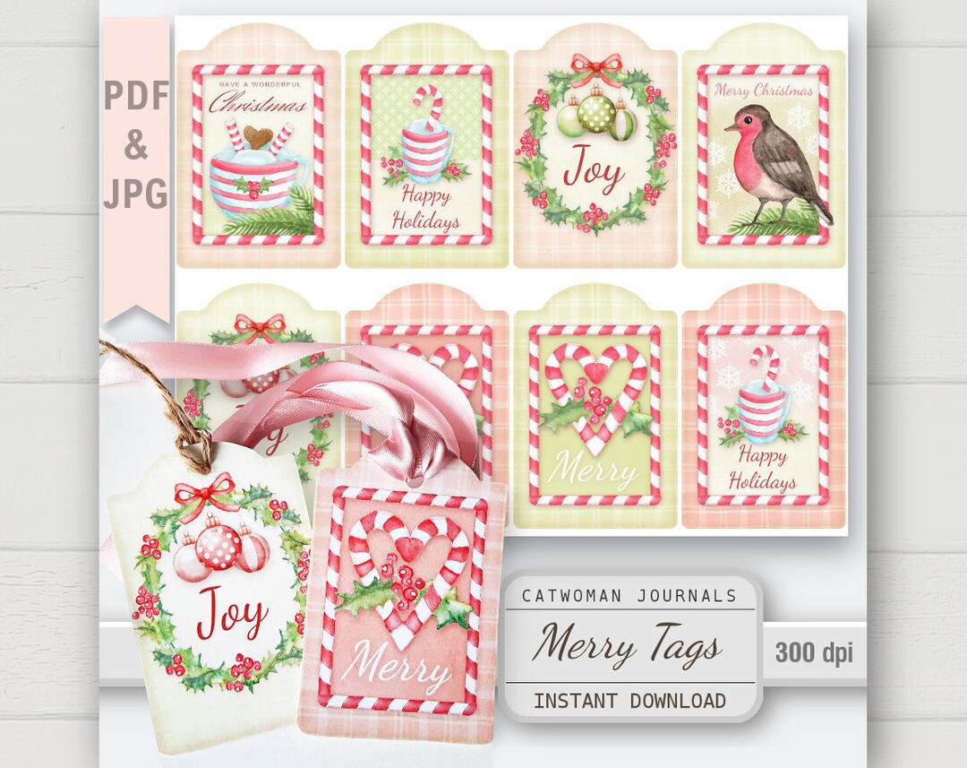 MERRY Printable Gift Tags, Christmas Holiday Season Decorative ...