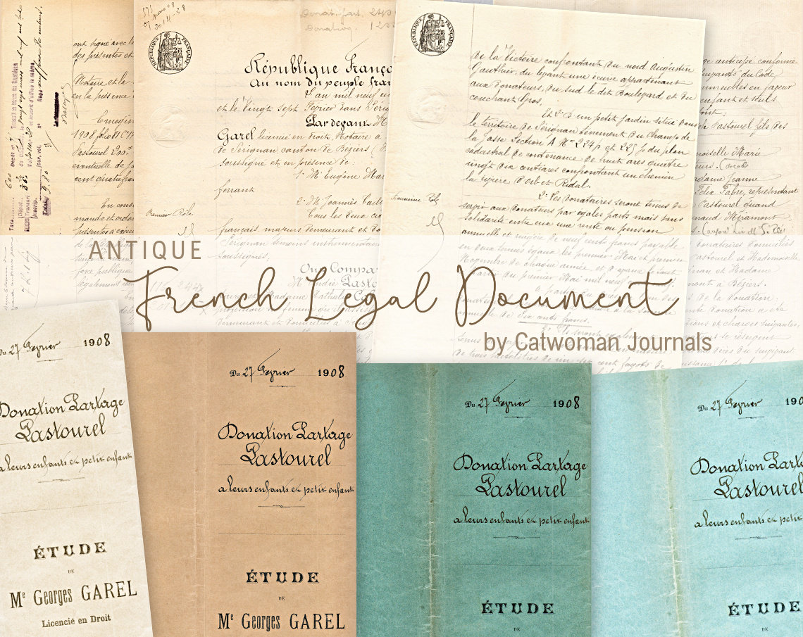 Antique French Legal Document Covers & Pages Notarial Act Old Papers ...