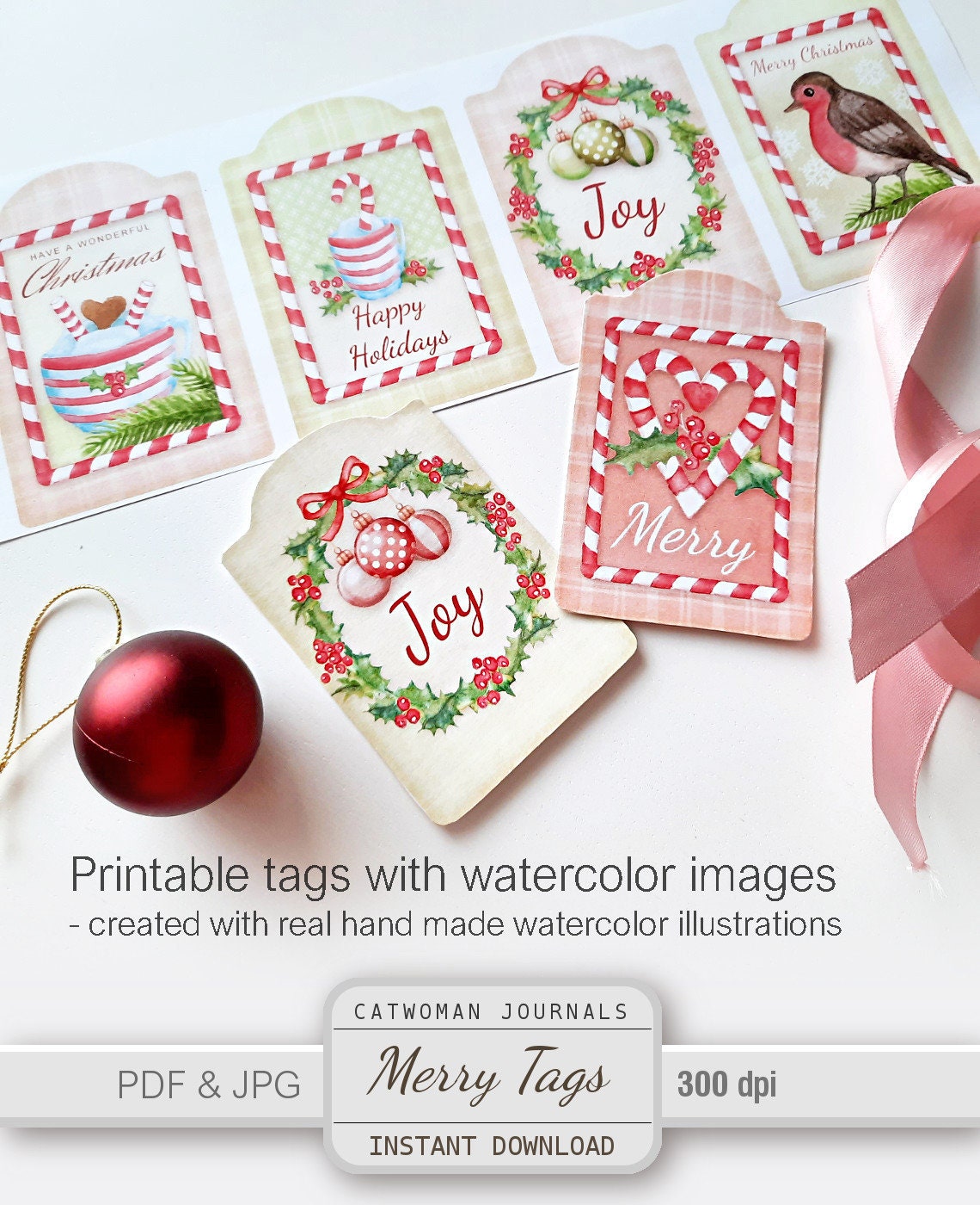 MERRY Printable Gift Tags, Christmas Holiday Season Decorative ...