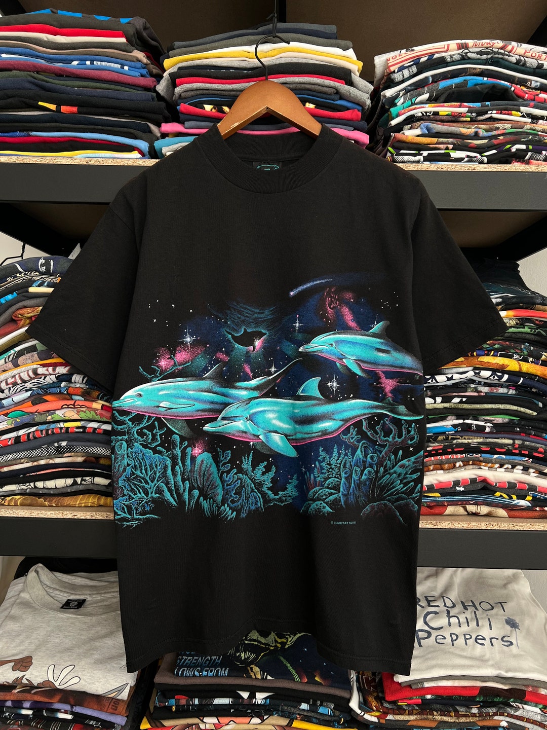 Vintage 90s Habitat XCIII Dolphin Sea Ocean Animal Black Tee - Etsy
